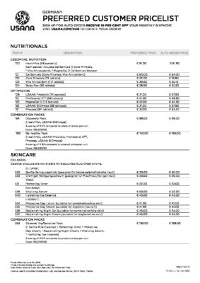 USANA Germany Price List 2018 - USANA Supplements